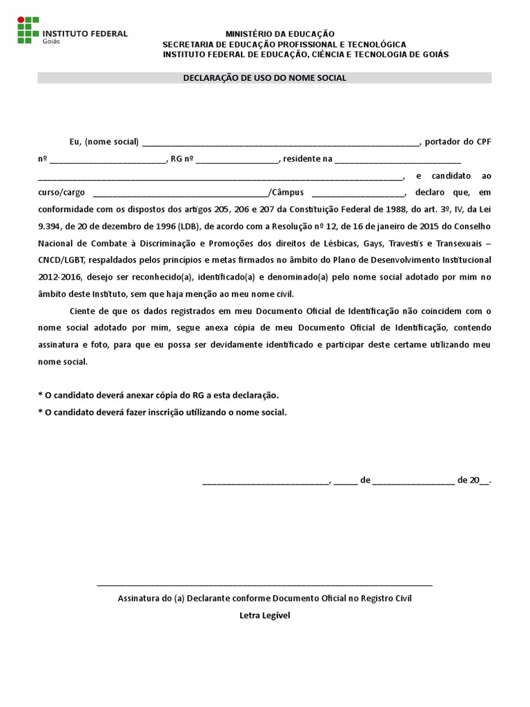 Declaração de Uso Do Nome Social | PDF