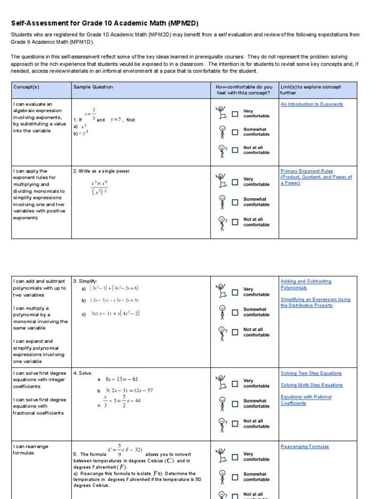 MPM2D Self Assessment | Download Free PDF | Polynomial | Area