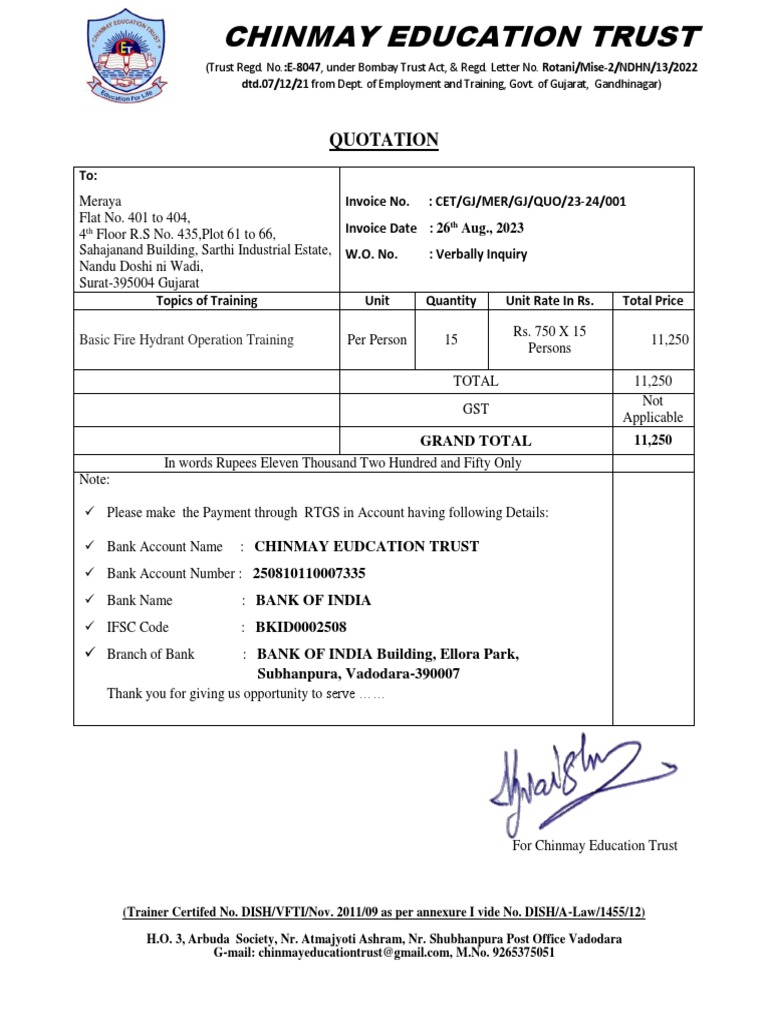 INVOICE Meraya Quotation (Hiren) 2023 Updated | PDF