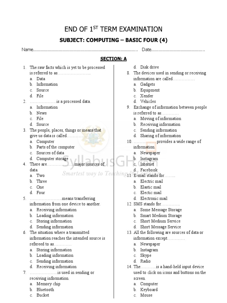2023 BS4 Term One Computing | PDF