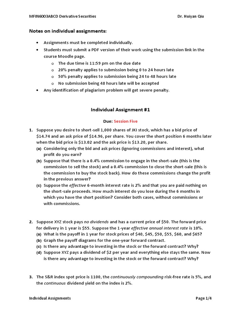 MFIN6003 Assignments | PDF | Option (Finance) | Short (Finance)