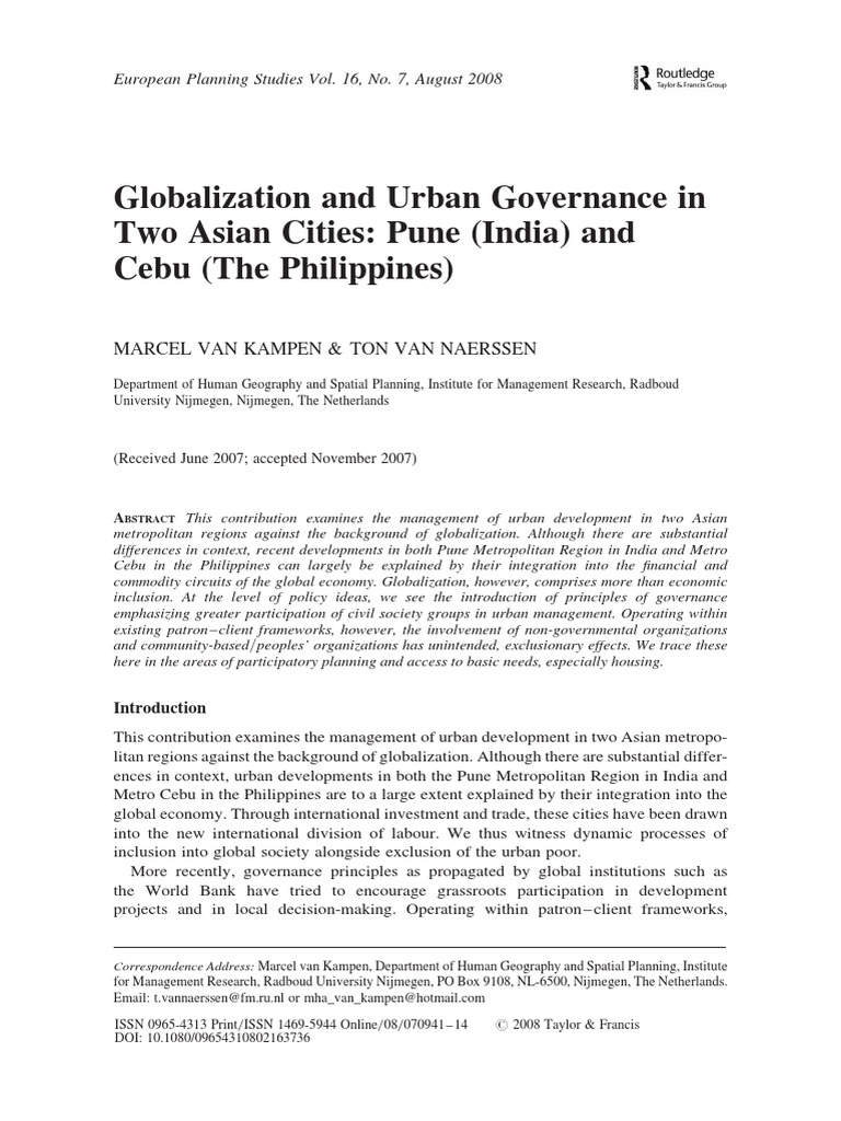Globalization and Urban Governance in Two Asian Cities - Pune (India) and Cebu (The Philippines ...