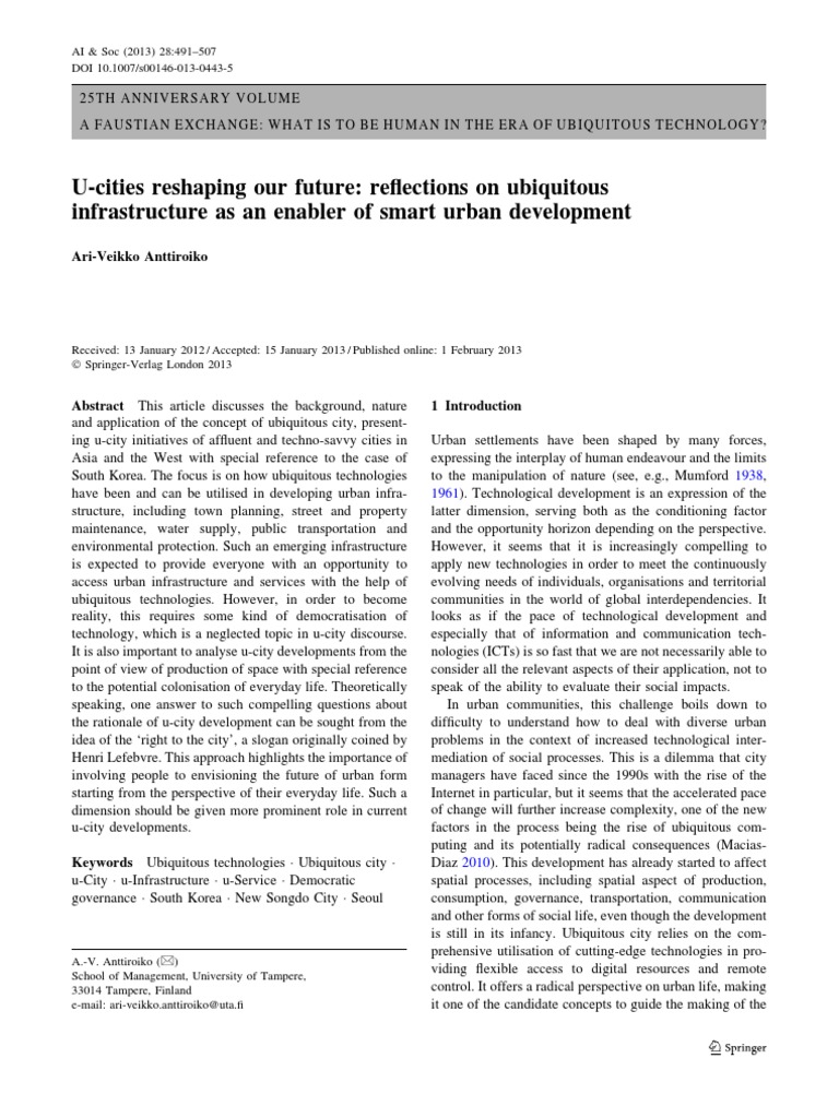 U-Cities Reshaping Our Future - Reflections On Ubiquitous Infrastructure As An Enabler of Smart ...