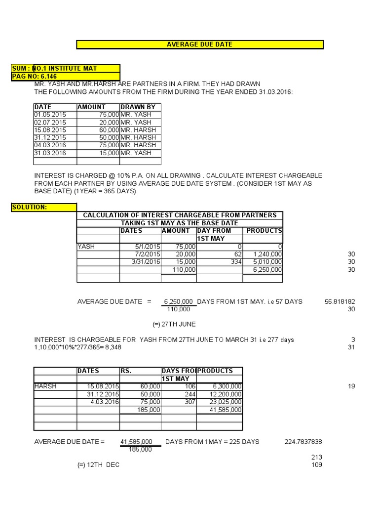 Average Due Date SUMS PDF | PDF | Payments | Interest