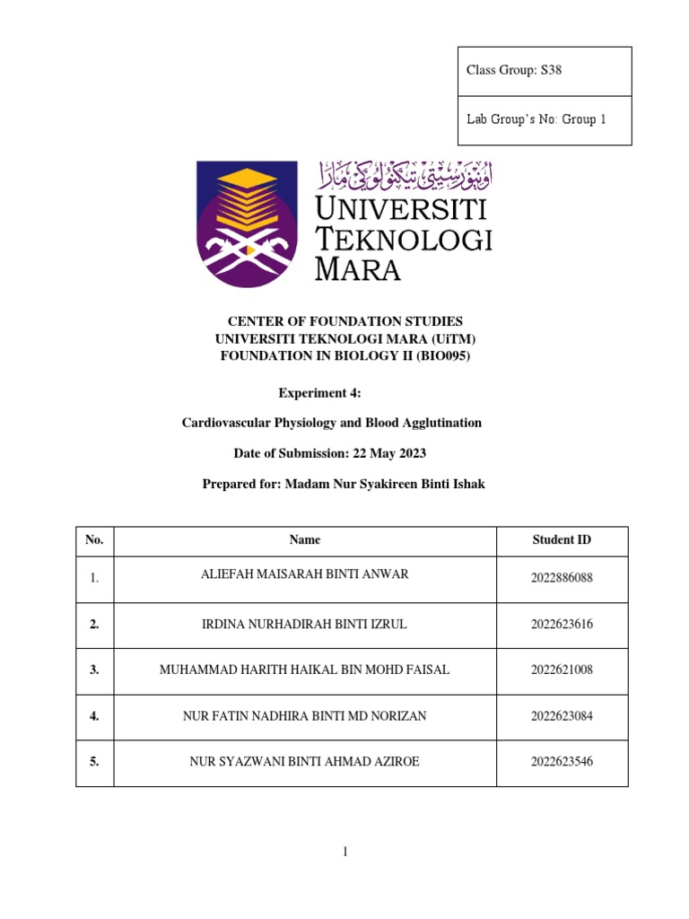 Lab Report 4 - Cardiovascular Physiology and Blood Agglutination | PDF ...