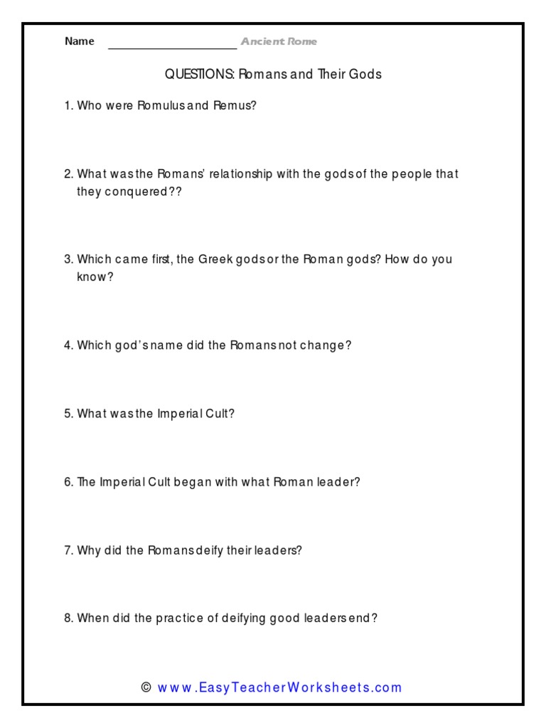 Roman Gods Worksheet | PDF