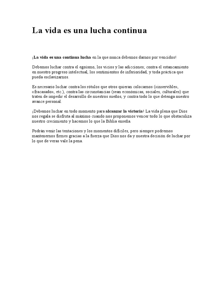 La Vida Es Una Lucha Continua | PDF | David