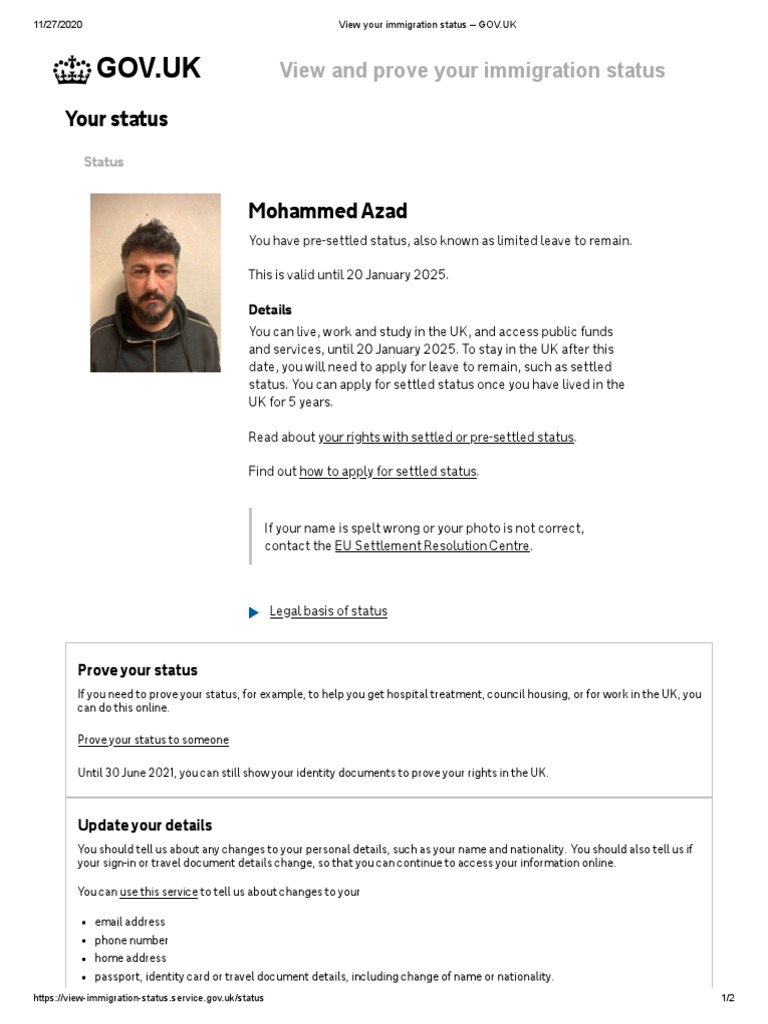 View Your Immigration Status - GOV - Uk AZAD | Download Free PDF ...