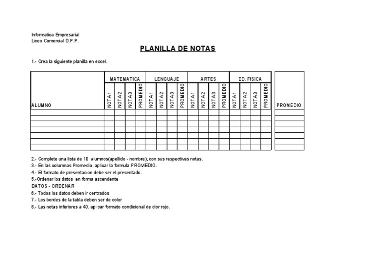 Planilla de Notas en Excel Para Terceros | PDF