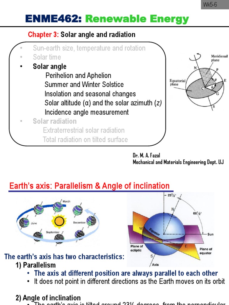 CH3b - Wk7-8. Solar Angle and Solar Radiation | PDF | Equator | Apsis