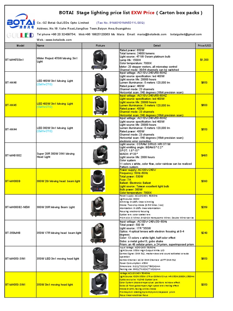 Botai Stage Lighting Price List | PDF | Light Emitting Diode | Power Supply
