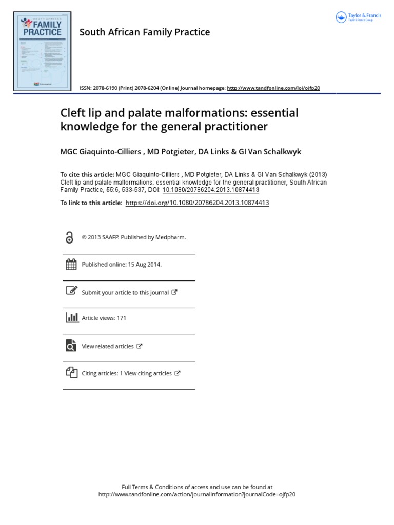 Cleft Lip And Palate Malformations Essential Knowledge For The General Practitioner Pdf