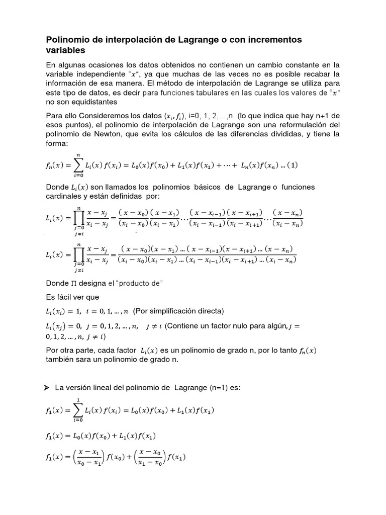 Polinomio de Interpolación de LaGrange o Con Incrementos Variables | PDF | Spline (Matemáticas ...