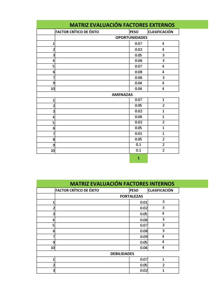 Estructura Matriz Evaluación Factores Internos y Externos | PDF | Economias | Business