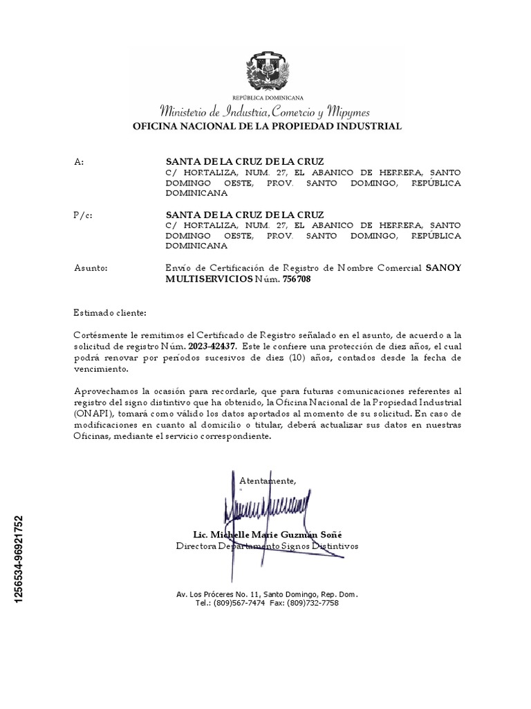 Certificado de Onapi Sanoy | PDF | Justicia | Crimen y violencia