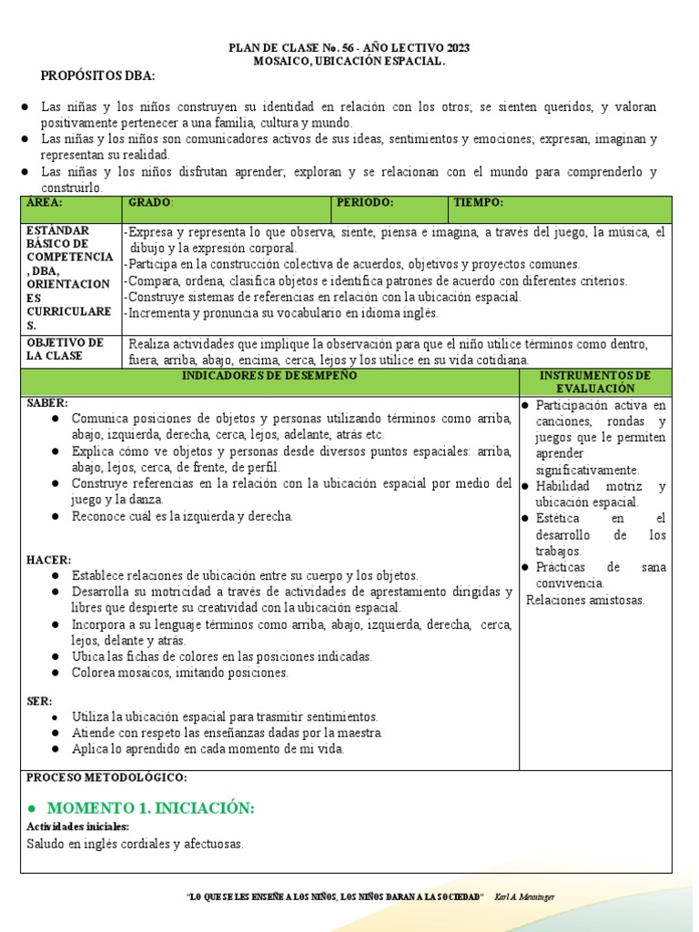 PLAN DE CLASE Preescolar | PDF