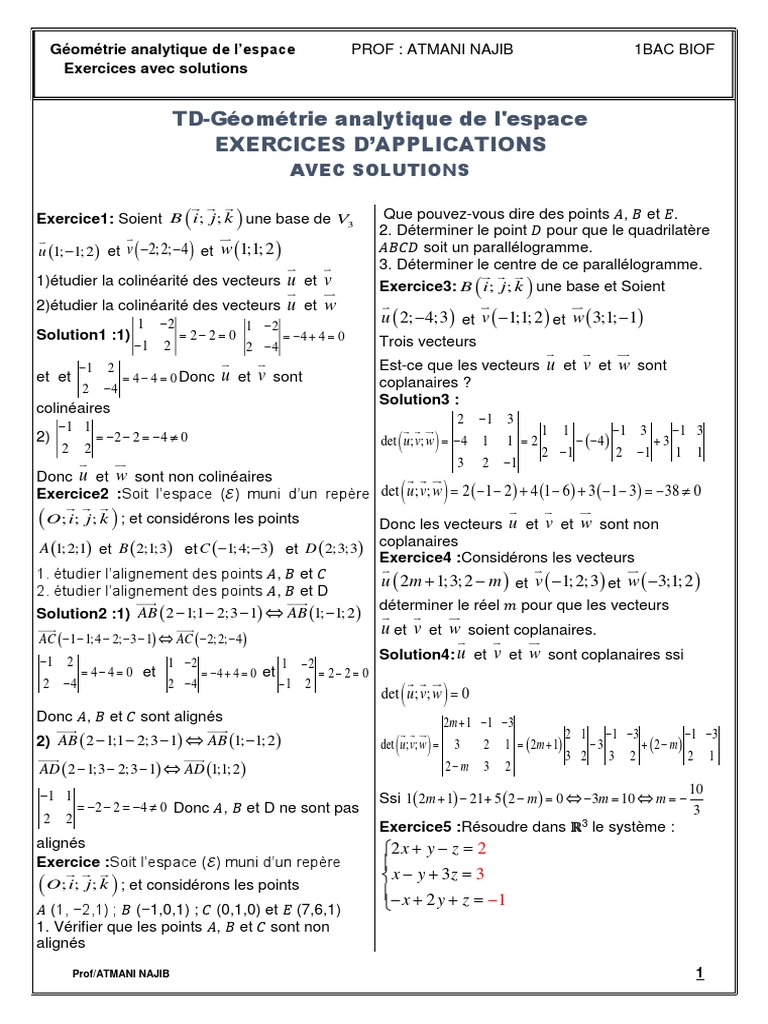 Exercices de géométrie analytique corrigés | PDF | Droite ...
