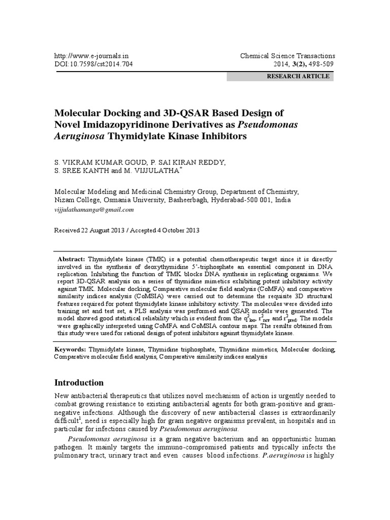 Molecular Docking and 3D-QSAR Based Design of | PDF | Docking (Molecular) | Pseudomonas Aeruginosa
