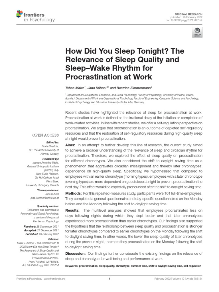 Sleep Quality's Impact on Procrastination | PDF | Circadian Rhythm ...