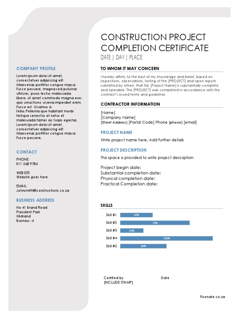 Construction Project Completion Certificate | PDF | Business | Technology & Engineering
