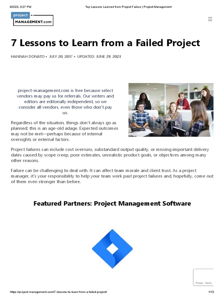 Top Lessons Learned From Project Failure - Project-Management | PDF | Project Management ...
