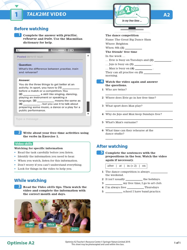 OPT A2 T2M Unit 1 Worksheet | PDF
