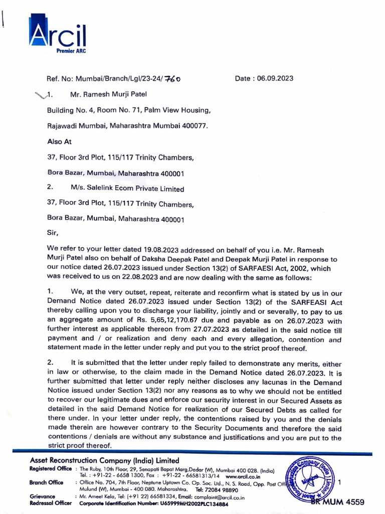 ARCIL Letter | PDF