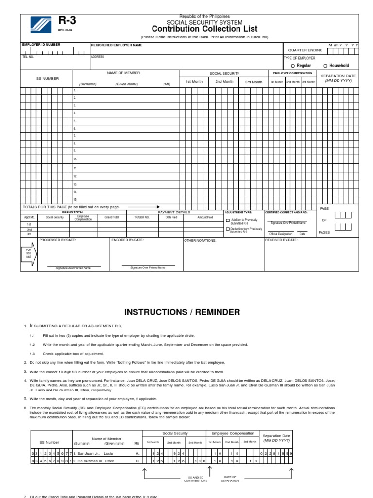 SSS R-3 Contribution Collection Form | PDF | Virtue | Government
