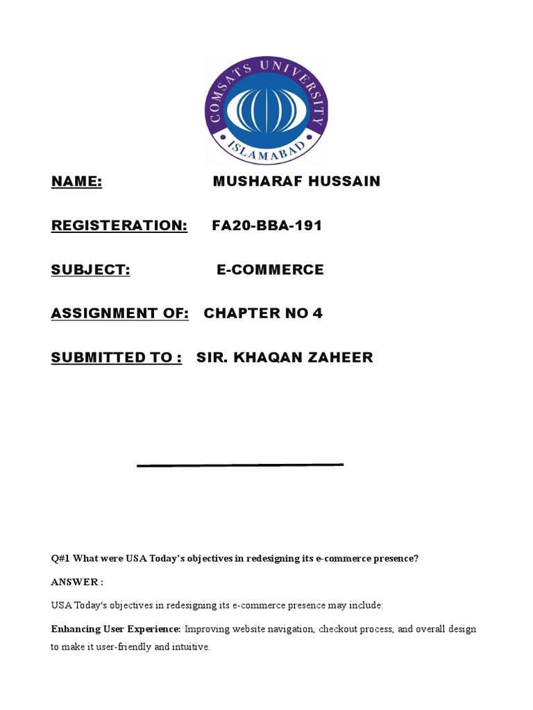 Assignment 3 FA20 BBA 191 | PDF | E Commerce | Usability