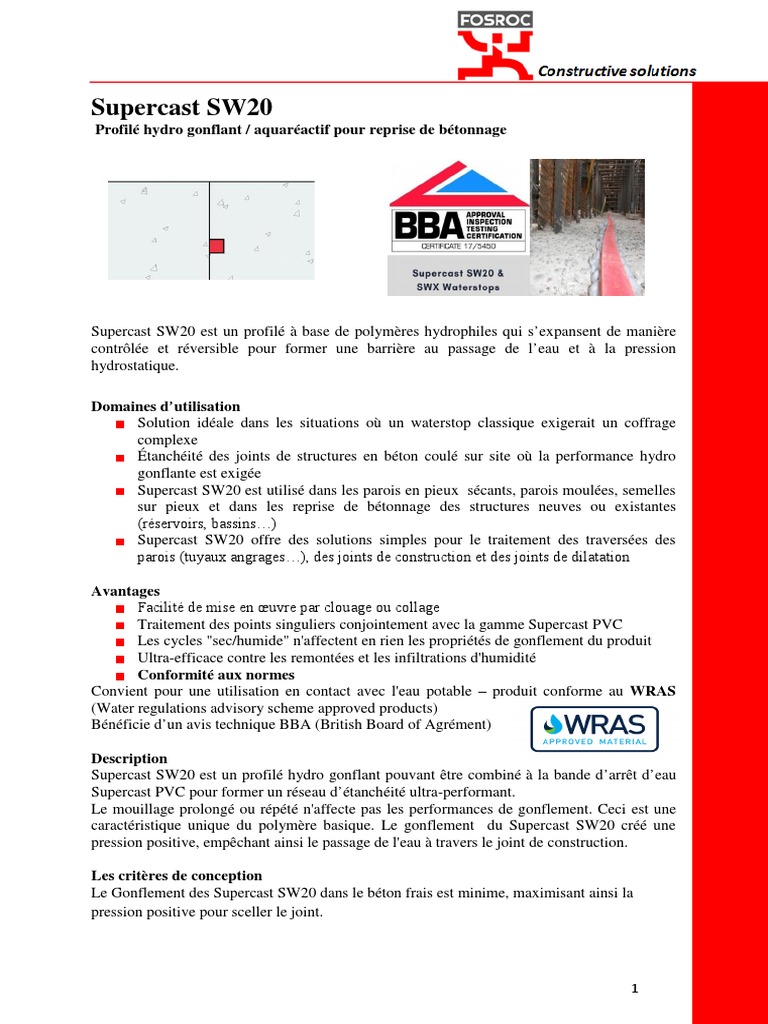 Supercast SW20 : Étanchéité efficace | PDF | Béton | Génie du bâtiment