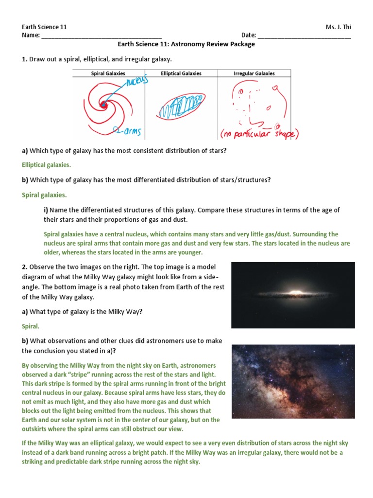 Earth Sci 11 - Astronomy Review Package - KEY | PDF | Moon | Stars