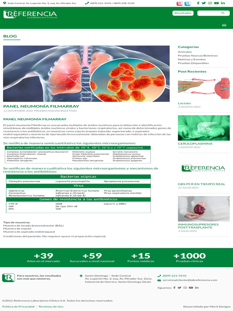 Panel Neumonía FilmArray. Referencia Laboratorio Clínico | PDF ...