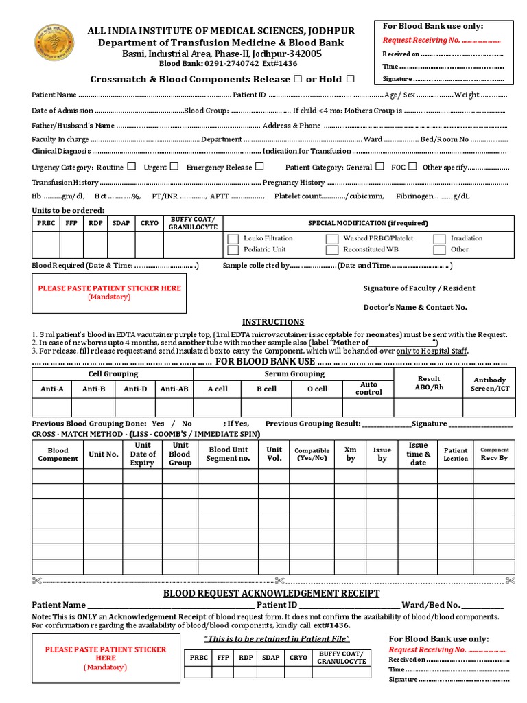 Blood Order Form | PDF | Blood | Immunology