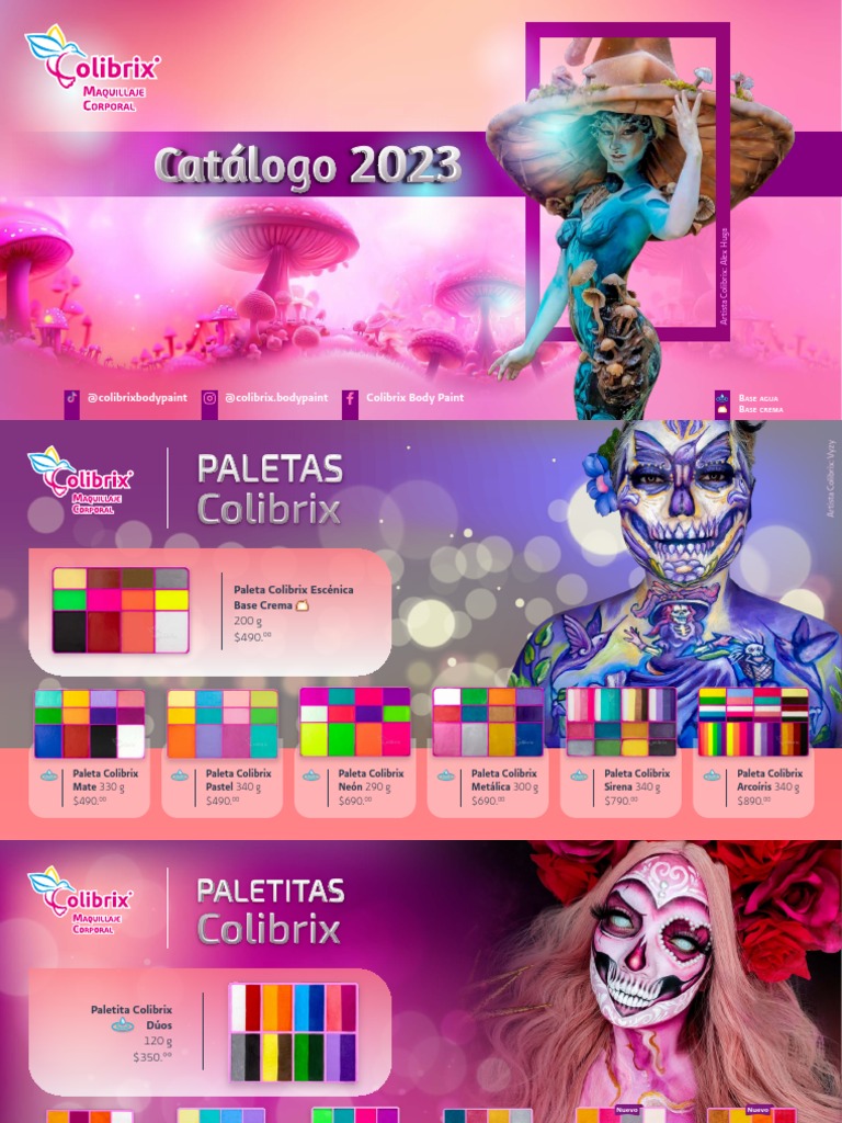 Catalogo Colibrix 2023 Maquillaje Corporal | PDF | Tecnicas artisticas | Arco iris