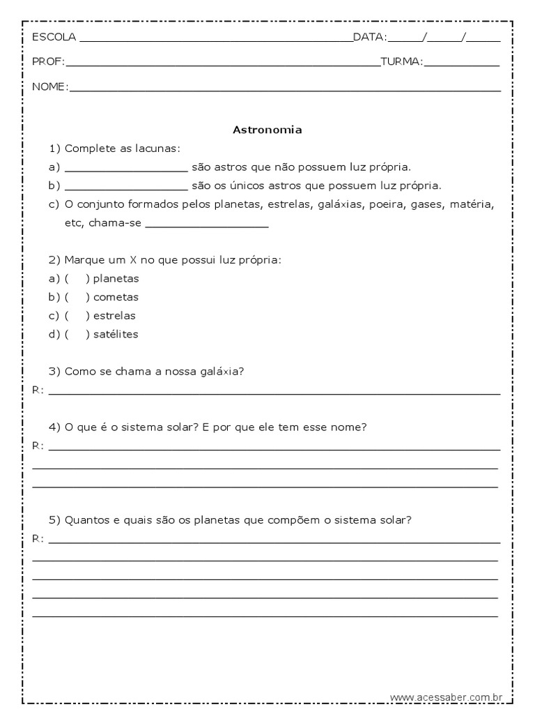Atividade de Ciencias Astronomia 4º Ano | PDF Atividade de Ciencias Astronomia 4º Ano | PDF