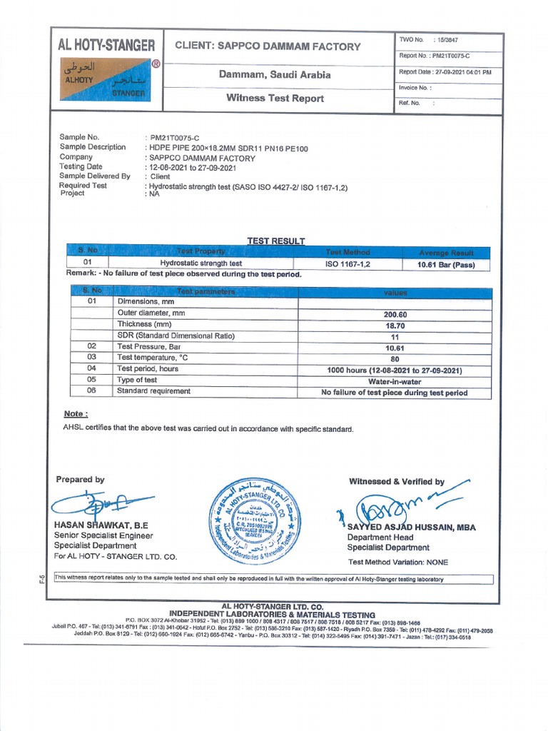 Test Reports and Applicable Certificates | PDF