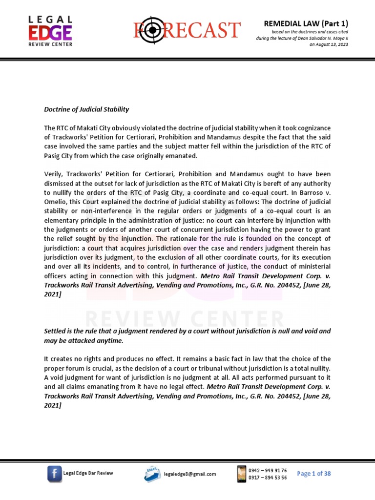 2023 FORECAST Remedial Law Part 1 | PDF | Lawsuit | Cause Of Action