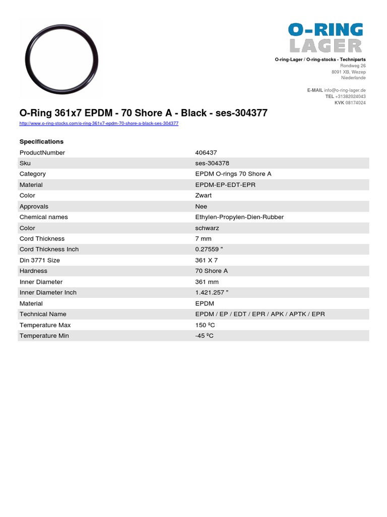 O-Ring 361x7 EPDM - 70 Shore A - Black - Ses-304377 | PDF | Manufactured Goods | Industrial ...