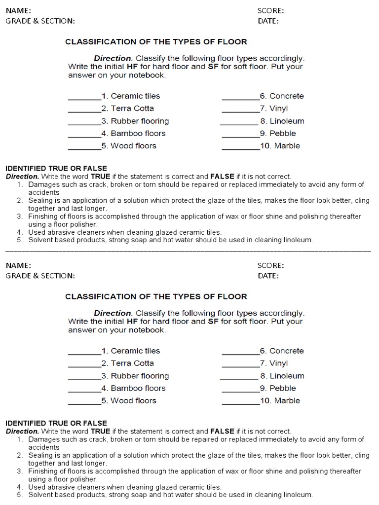 Types of Floor QUiz | PDF