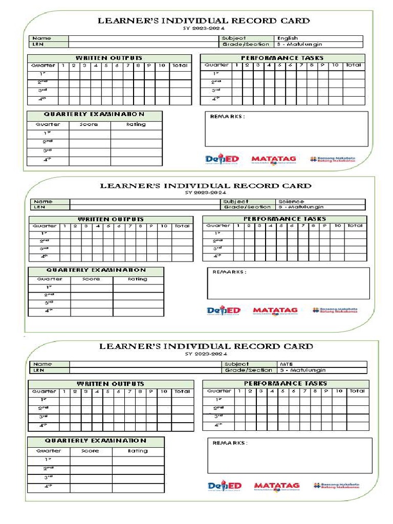 Matulungin Individual Record Card | PDF