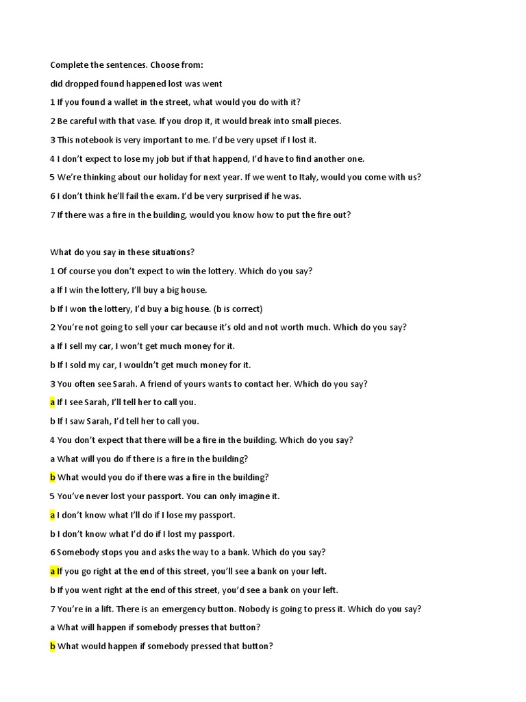 Esercizi Periodo Ipotetico | PDF