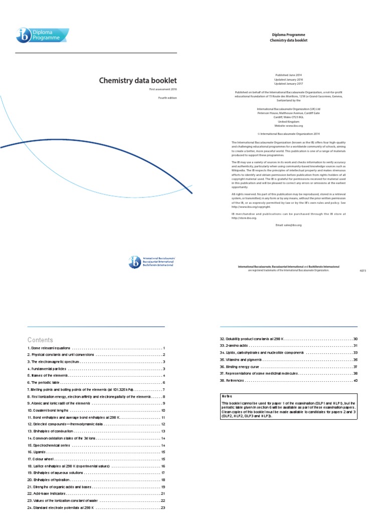 Chemistry Data Booklet | PDF | Chemical Elements | Atomic Physics