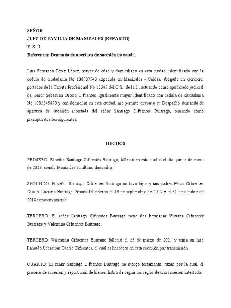 Demanda de Sucesion | PDF | Justicia | Crimen y violencia