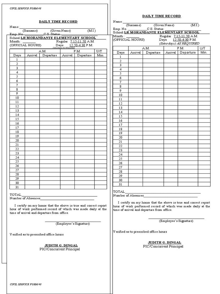 CIVIL SERVICE FORM 48 DTR NLC | PDF