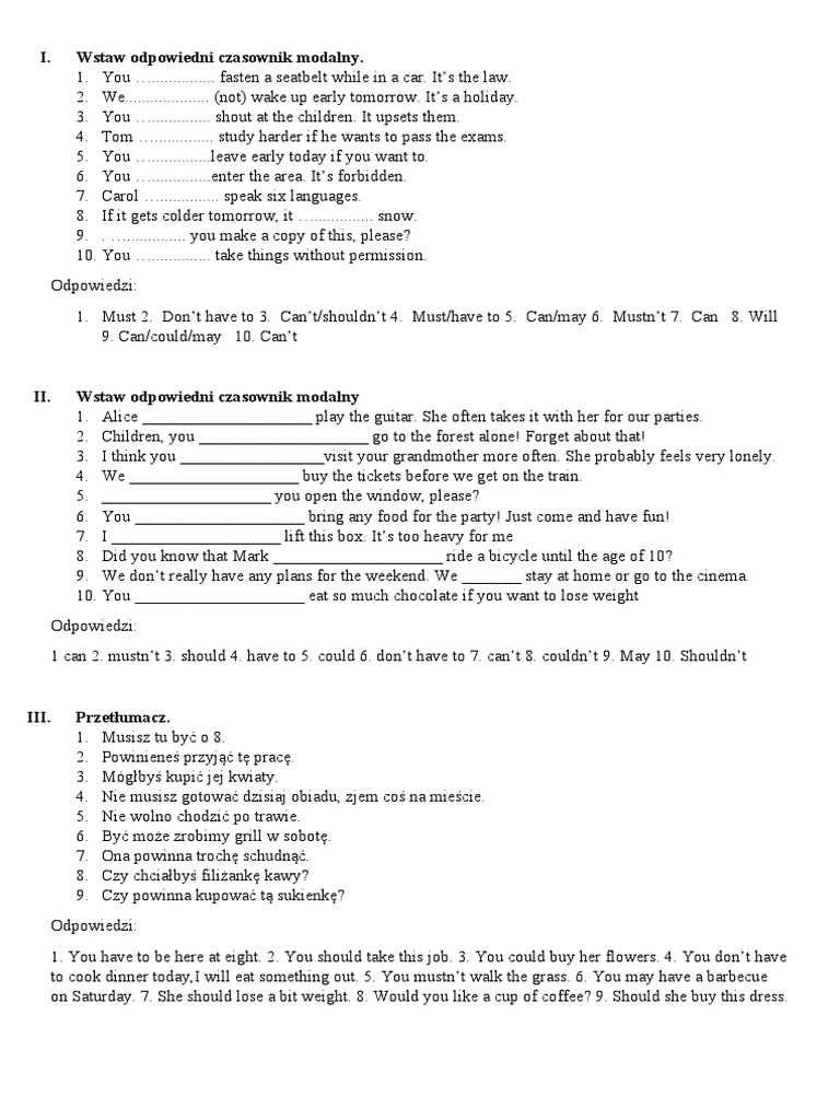 Modal Verbs Exercise | PDF
