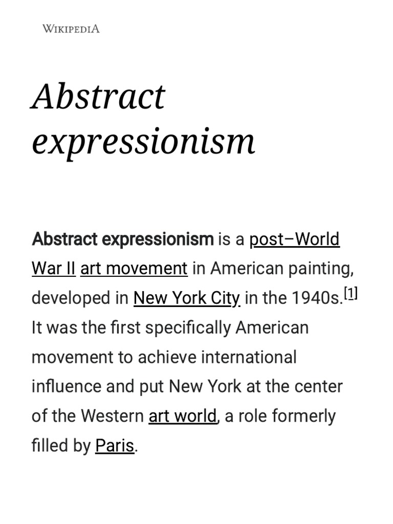 Abstract Expressionism - Wikipedia | PDF | Abstract Art | Plastic Arts
