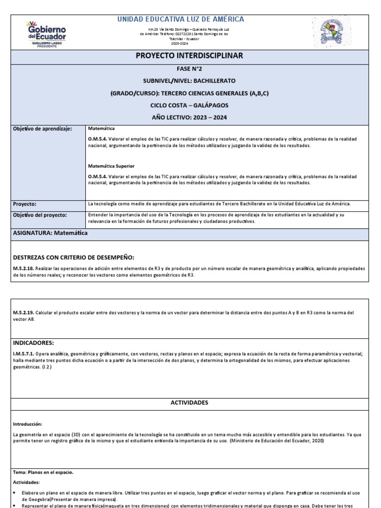 Proyecto Int - Mate - Msup - Fase2 | PDF | Sistema coordinado | Vector ...