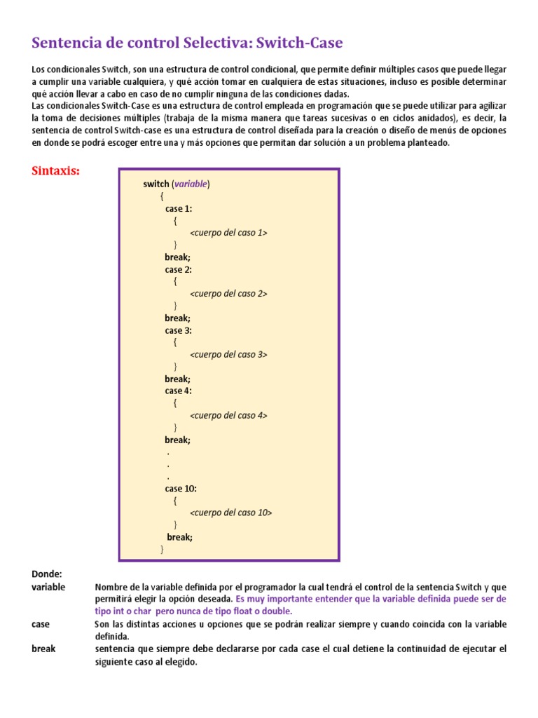 Sentencia de Control Selectiva | PDF | Flujo de control | C