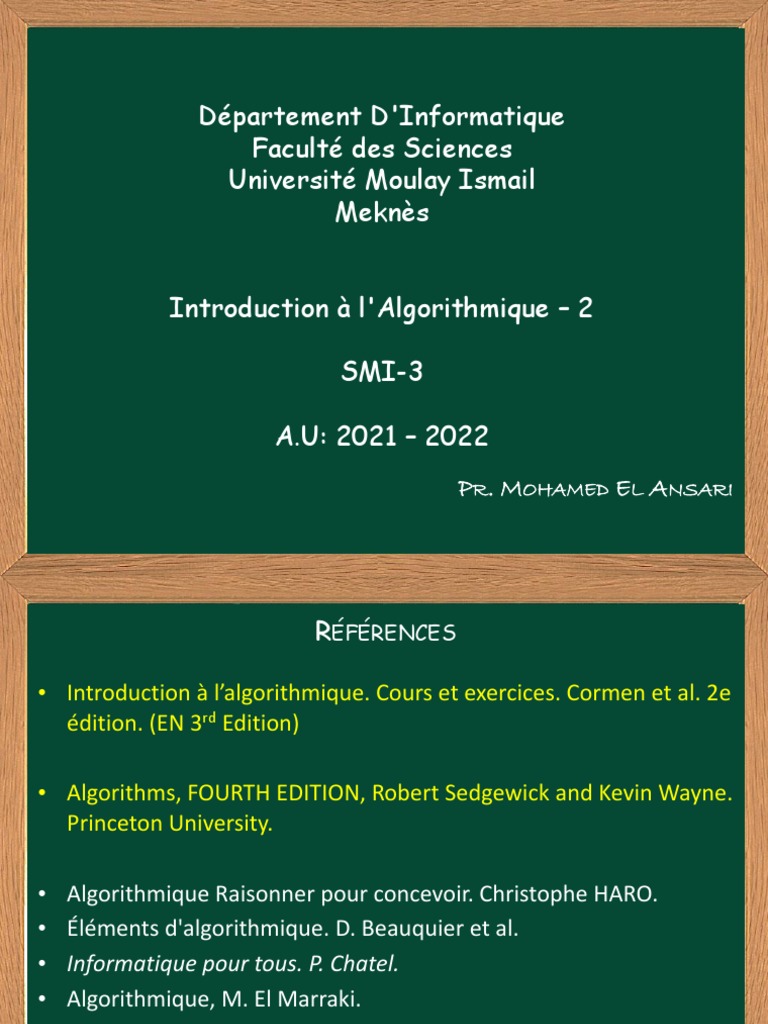 Département D'Informatique Faculté Des Sciences Université Moulay Ismail Meknès Introduction À L ...