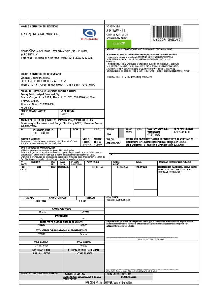 Modelo de Air Waybill Awb o Conocimiento | PDF